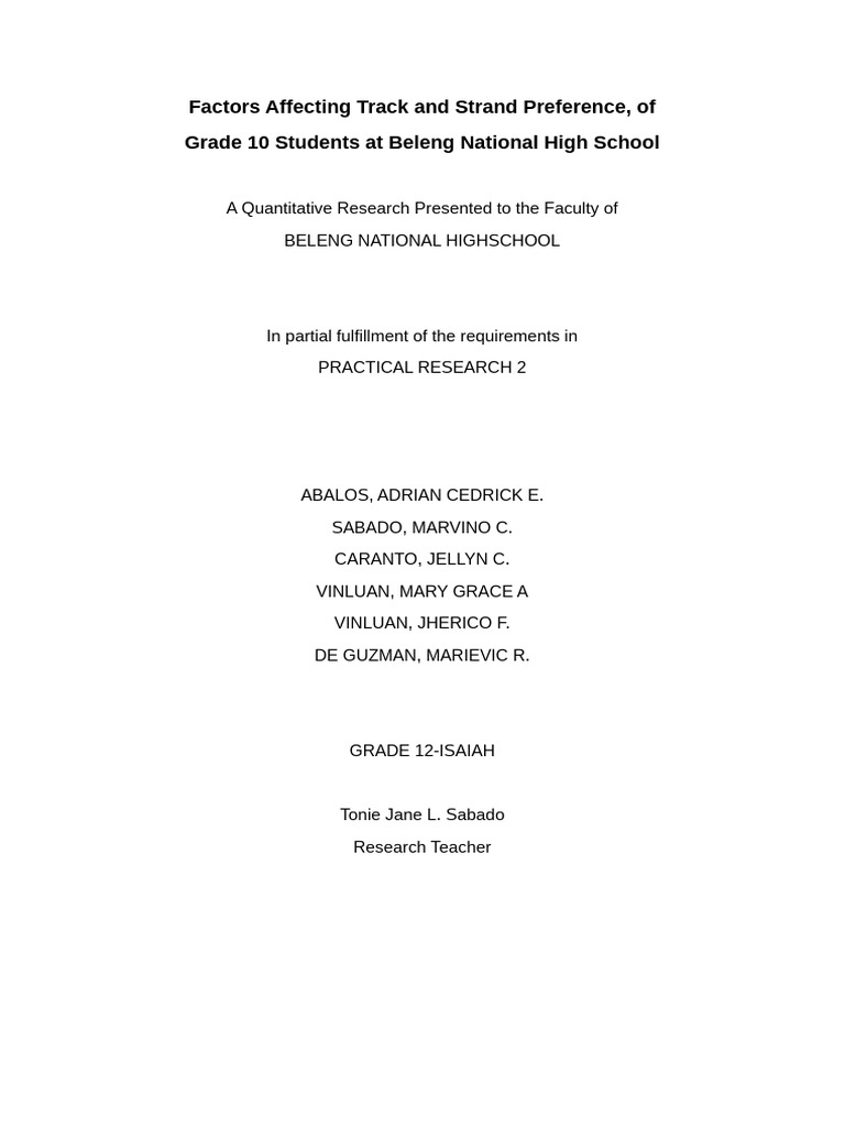 Factors Influencing Strand Choices in SHS | PDF | Survey Methodology ...