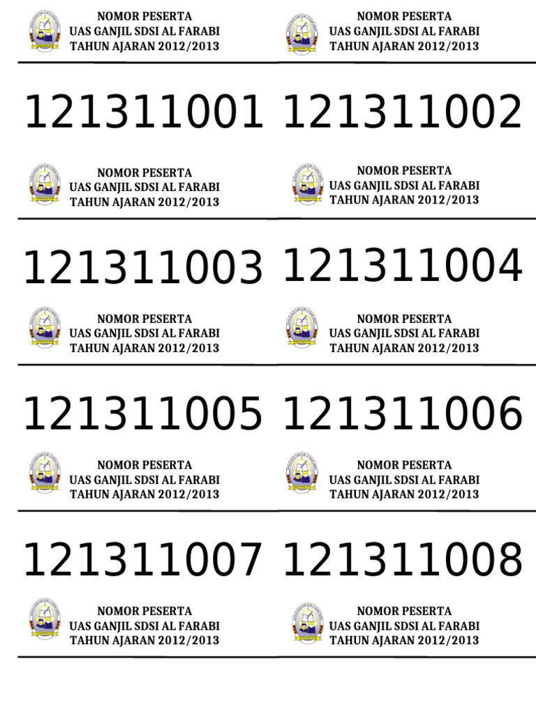 Daftar Nomor Peserta UAS 2012/2013 | PDF