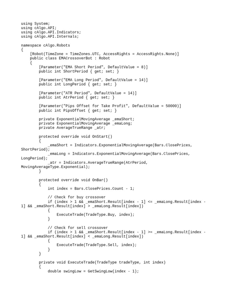Cbot Ema Crossover Developed by Qsjoseph | PDF | Computer Programming | Software Engineering