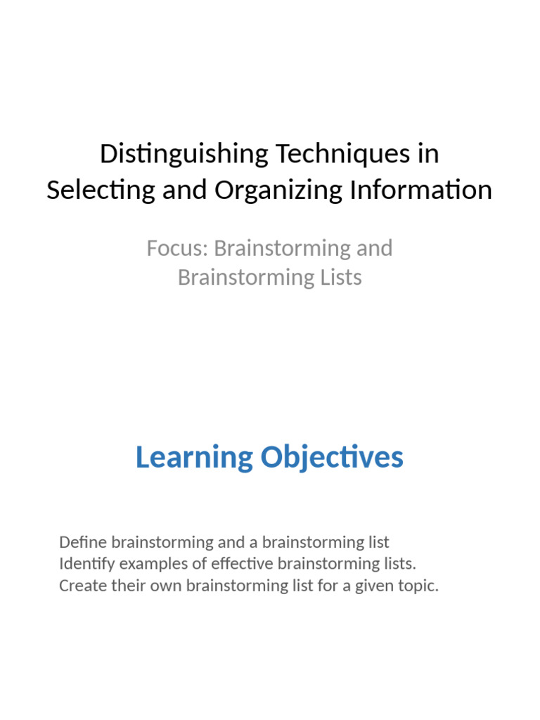 Brainstorming Lesson | PDF