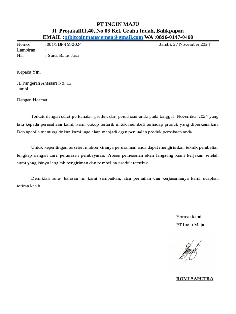 Surat Balasan Perkenalan | PDF