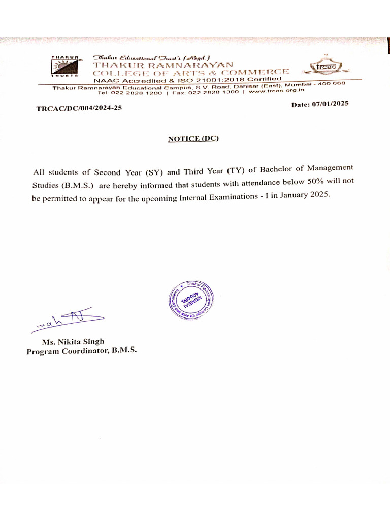 Notice 004 - BMS-2024-25 | PDF