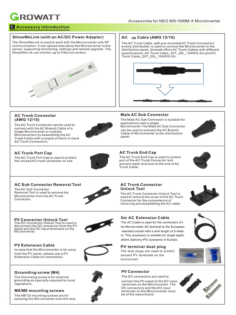 NEO 600-1000M-X Microinverter Accessories | PDF | Electrical Connector ...