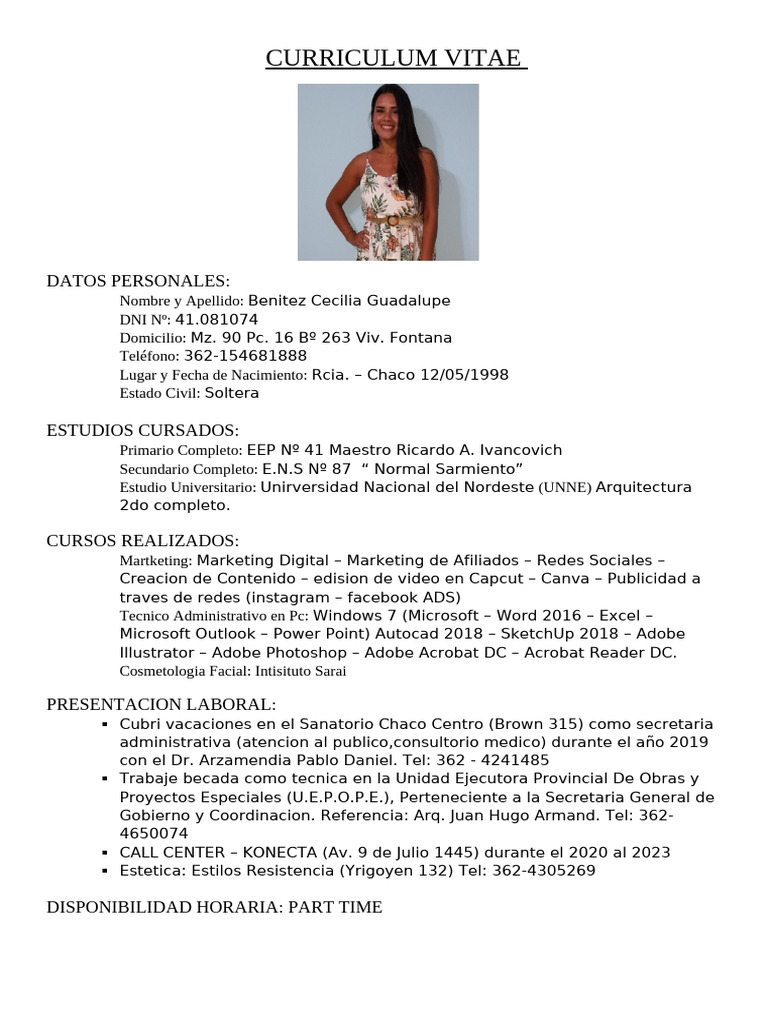 CURRICULUM VITAE Benitez Cecilia Guadalupe | PDF