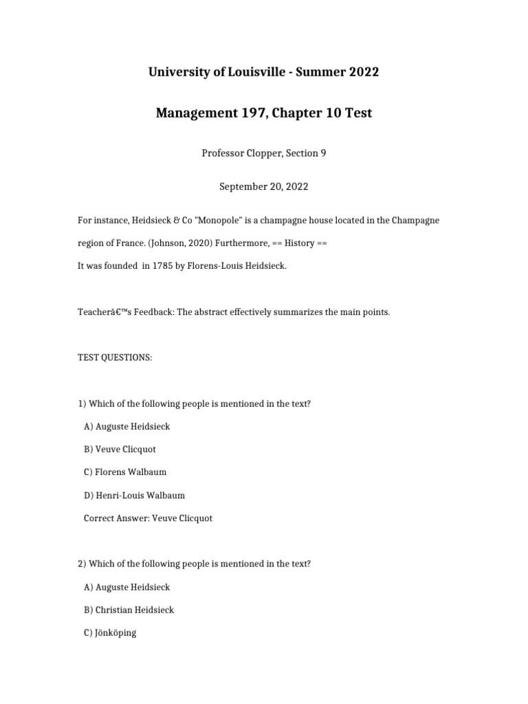 Management 197 Chapter 10 Test | PDF