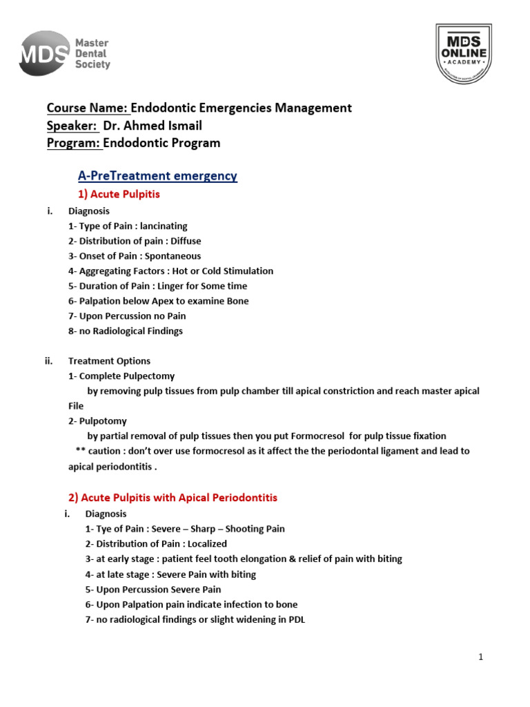 Endodontic Emergencies Management - Dr. Ahmed Ismail-converted | PDF ...