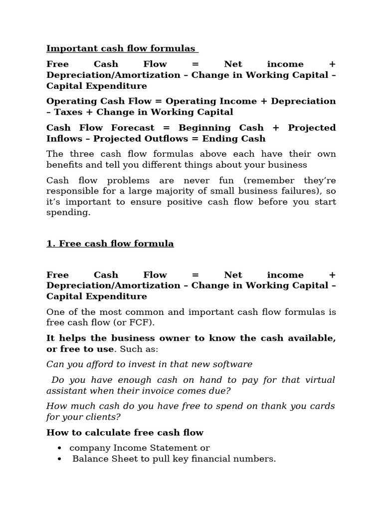 cash flow formulas | PDF | Free Cash Flow | Expense