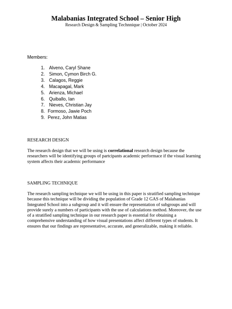 BSIT (G2) Research Design and Sampling Technique | PDF
