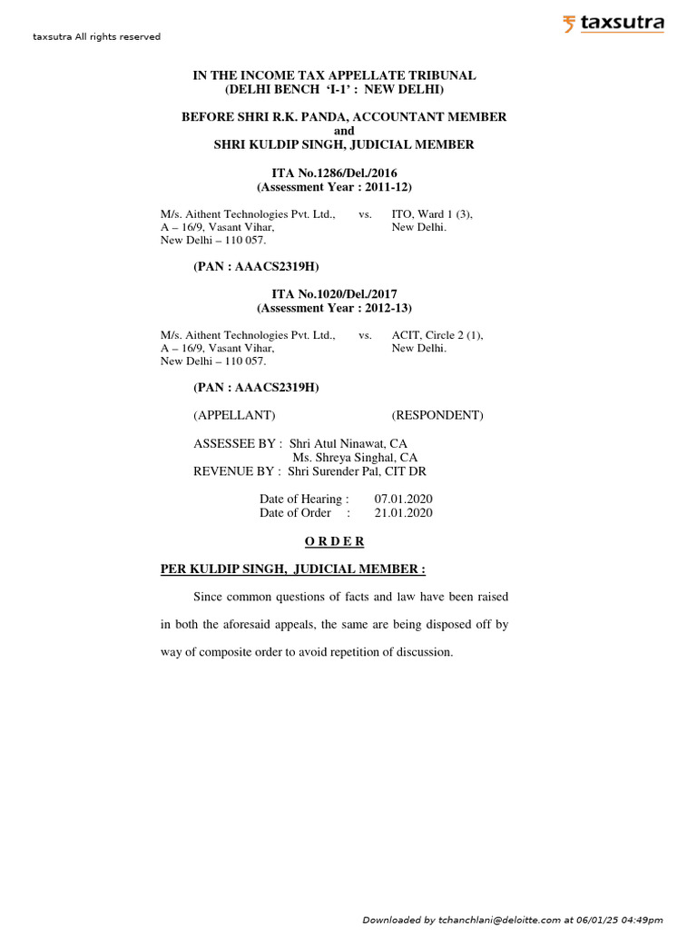 TS-61-ITAT-2020DEL-TP-TS 61 ITAT 2020 DEL TP Aithent Technologies PVT LTD | PDF | Revenue | Business