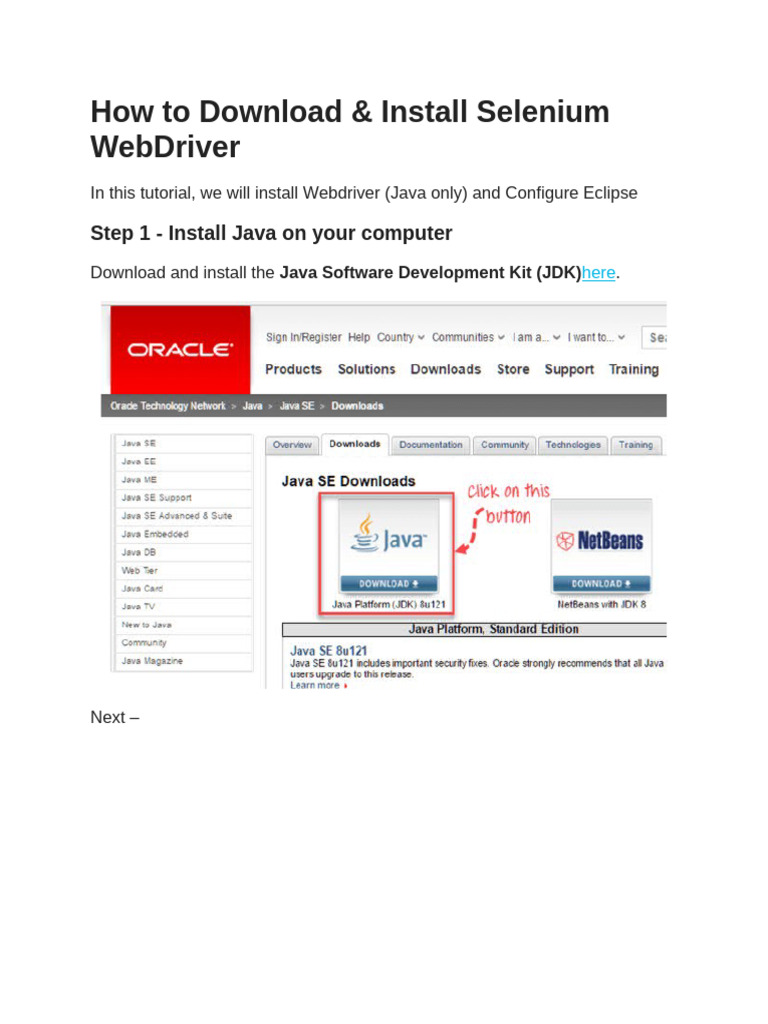 01 Th Selenium Webdriver Setup Environment Pdf Java Programming Language Selenium