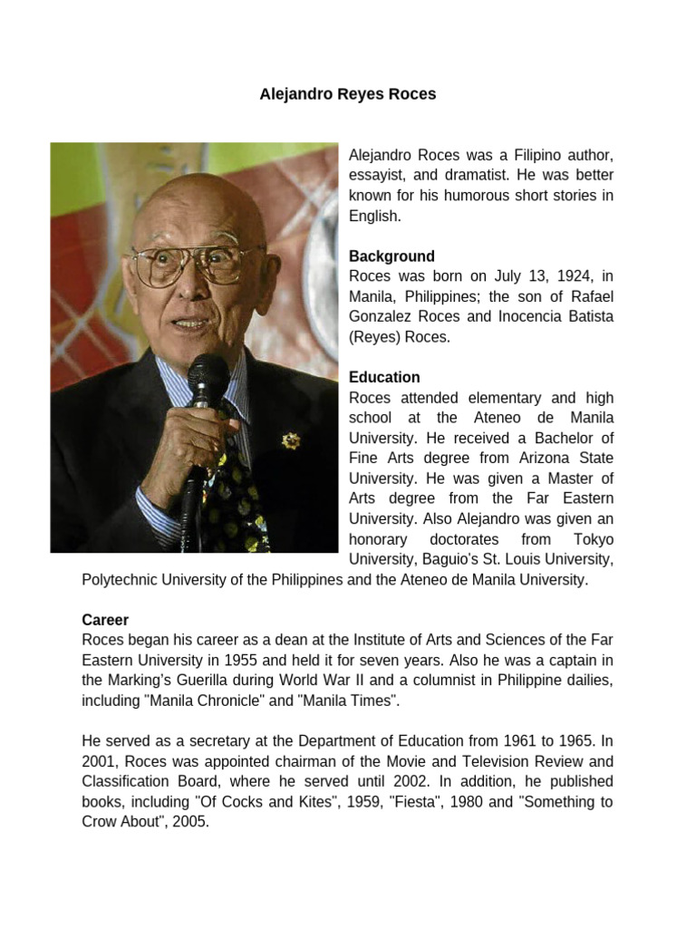 Alejandro Reyes Roces | PDF | Philippines | Manila