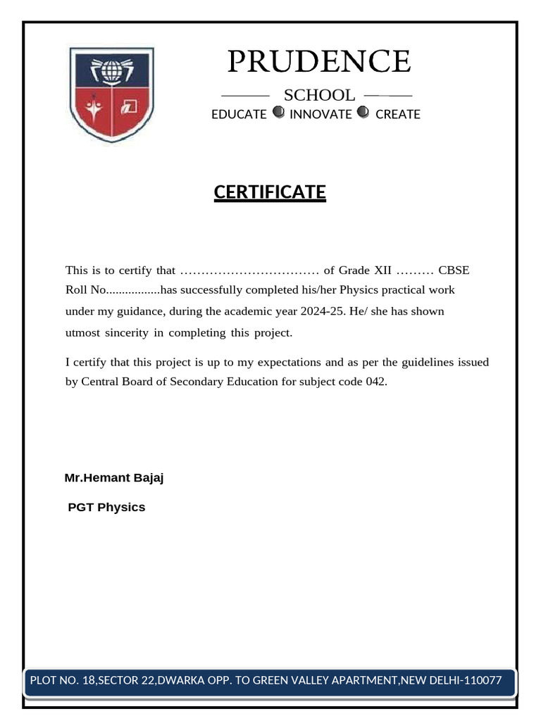 Certificate Page Physics | PDF