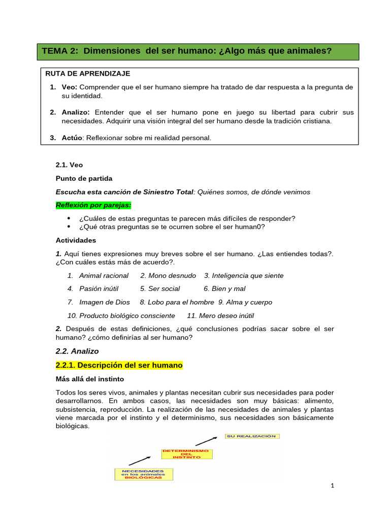 Tema 2. Dimensiones Del Ser Humano | PDF | Humano | Significado de la vida