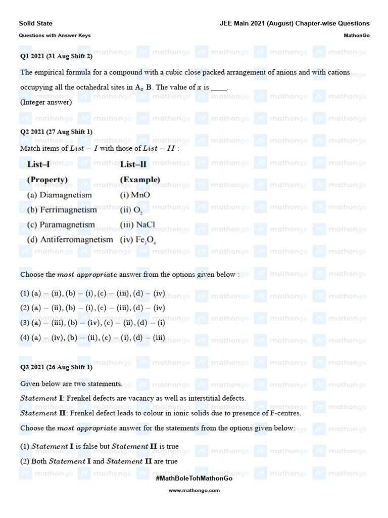Solid State Jee Main 2021 August Chapter Wise Mathongo Pdf 9071
