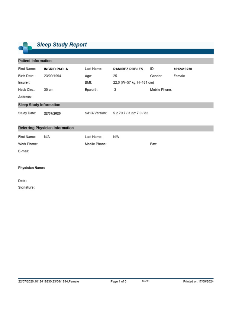 Sleep Study Report: Patient Information | PDF | Sleep | Rapid Eye ...