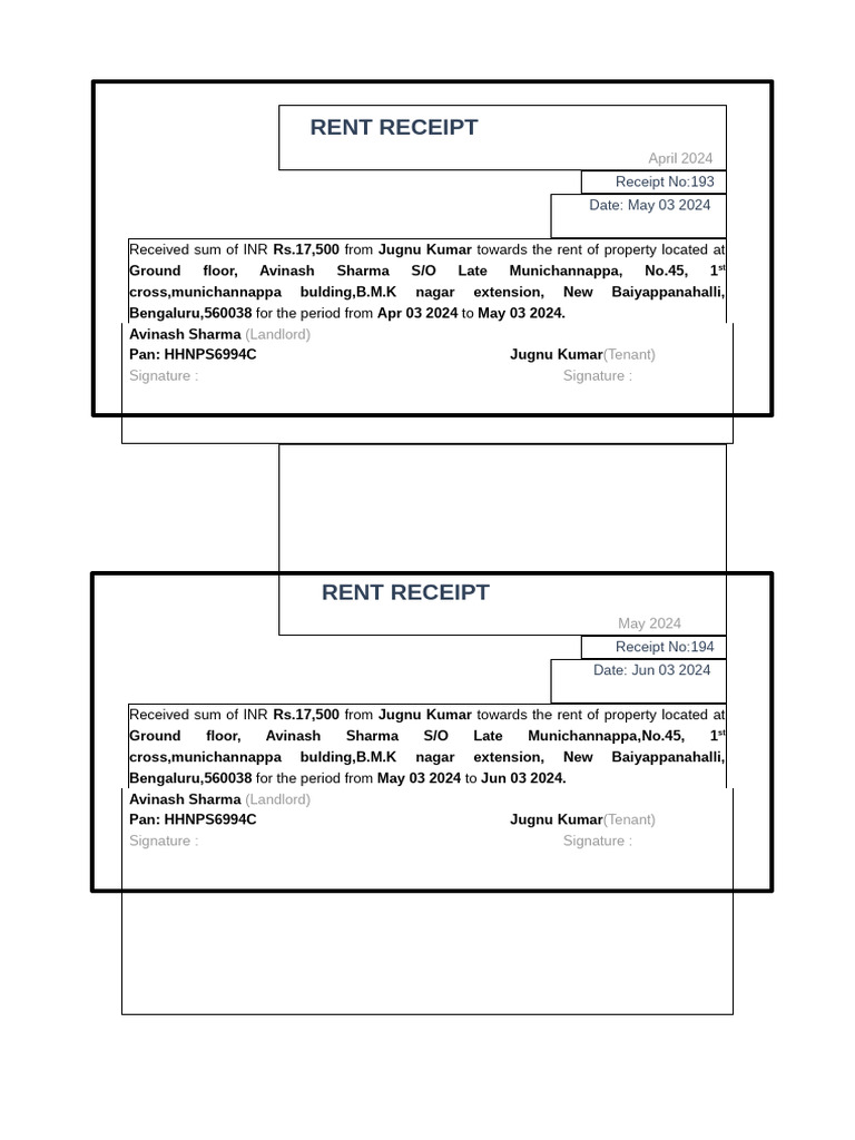 rent_recept_2024_25 | PDF | Landlord | Renting