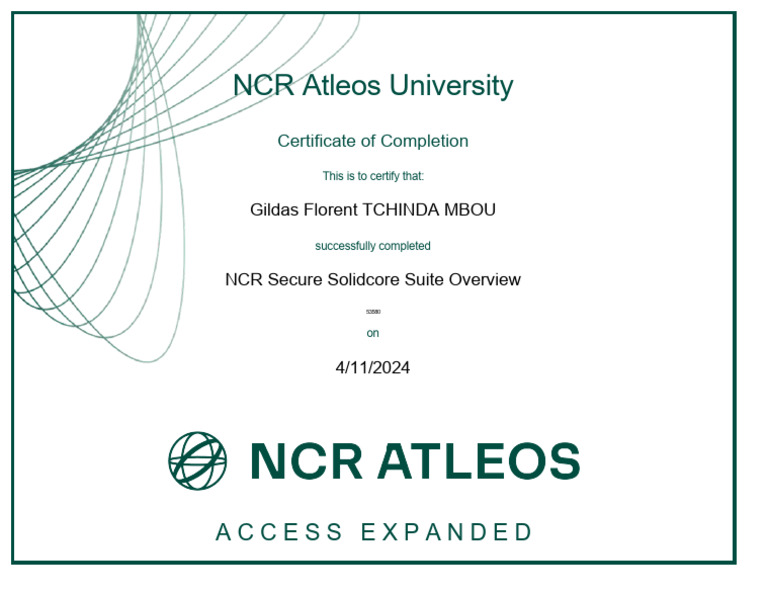 TCHINDA FLORENT Certificate NCR Secure Solidcore Suite Overview CODE ...
