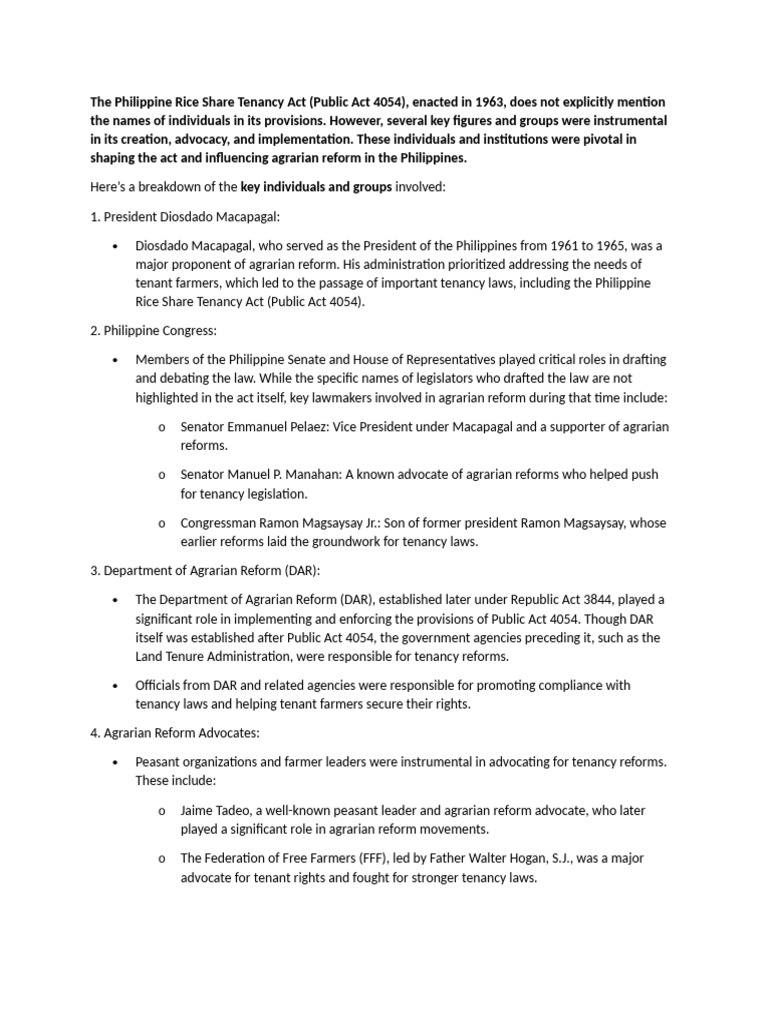 The Philippine Rice Share Tenancy Act | PDF | Leasehold Estate | Landlord