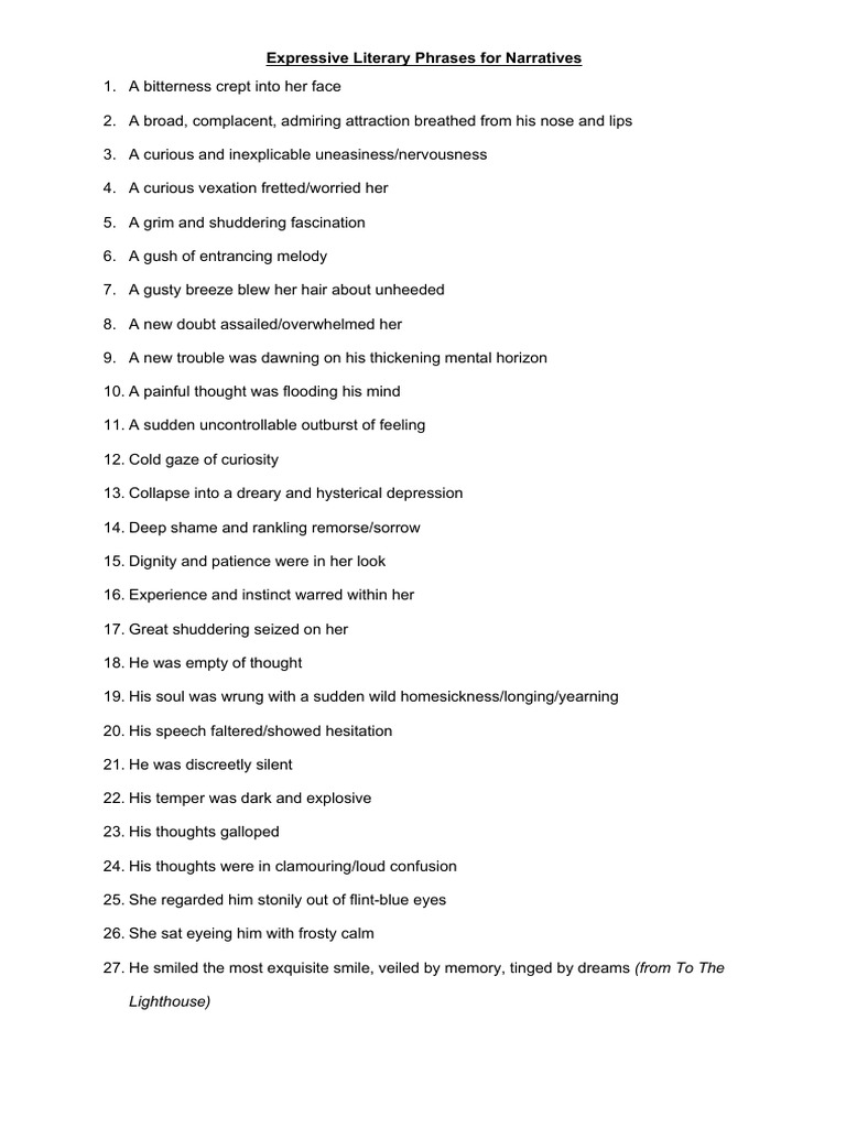 Vocabulary Handout DW & Narratives | PDF | Psychology