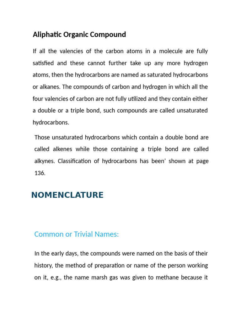 Aliphatic Organic Compound | PDF | Alkane | Alkene