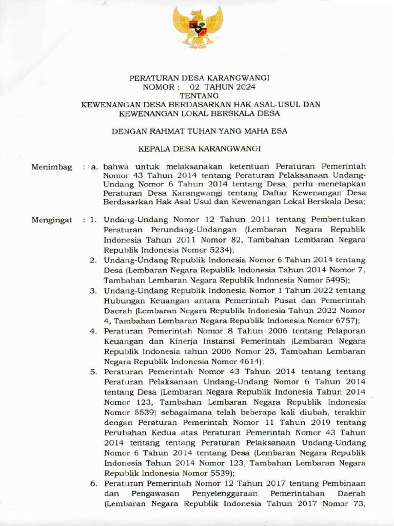 Perdes Kewenangan Hak Asal Usul Desa | PDF