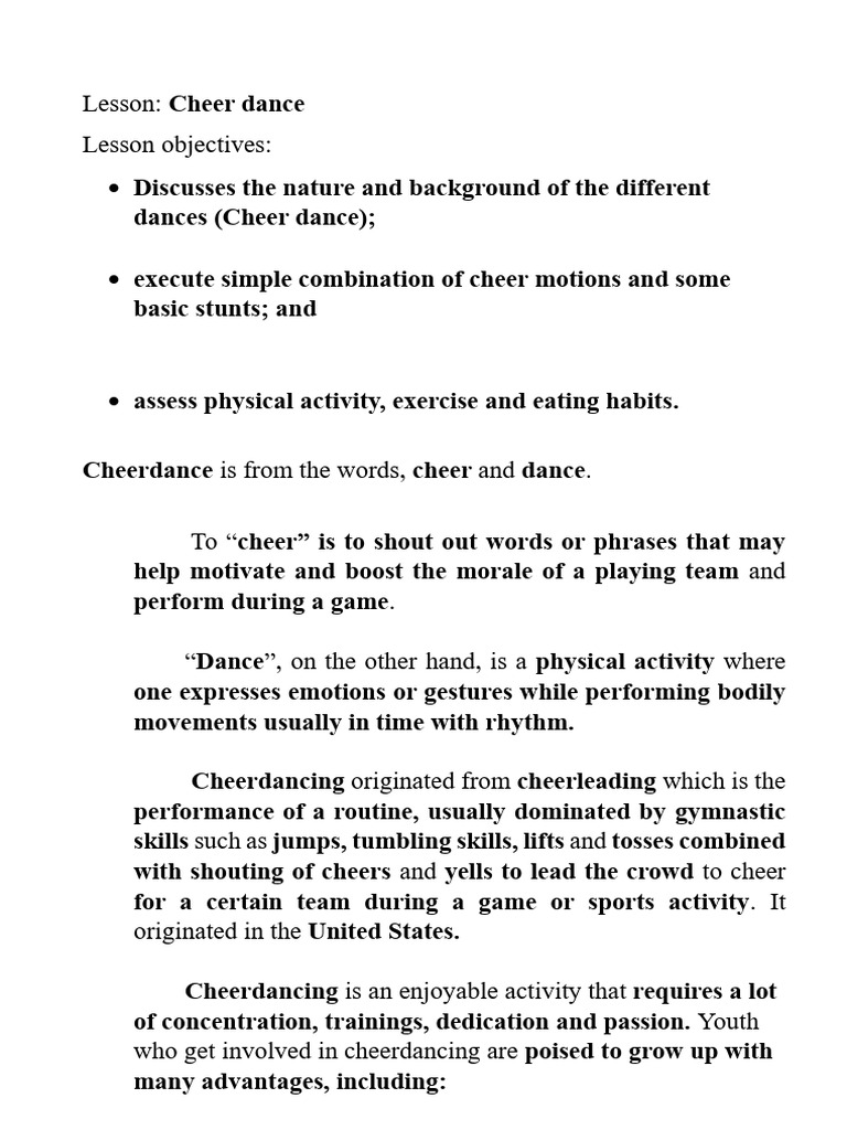Cheerdance-lesson-reviewer | PDF | Cheerleading | Vitamin
