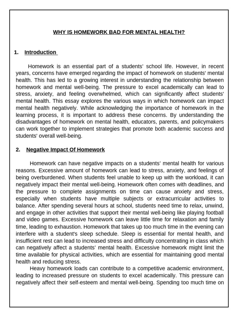 why is homework bad for mental health | PDF | Homework | Mental Health