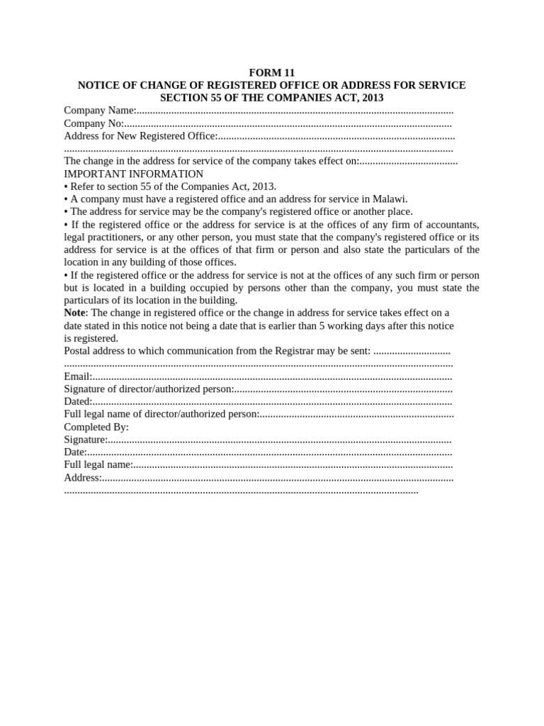 Change of Registered Office Notice Form | PDF