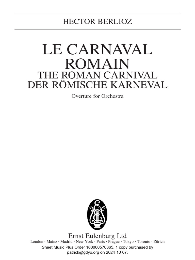 Berloiz - Roman Carnival - Score | PDF | Compositions For Symphony ...