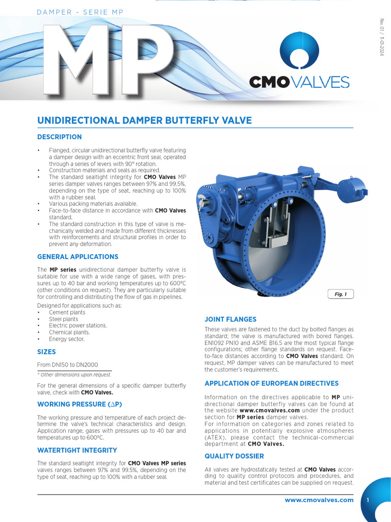 Damper Valve Cmovalves Serie MP Sheet Data en | PDF | Valve | Pipe ...