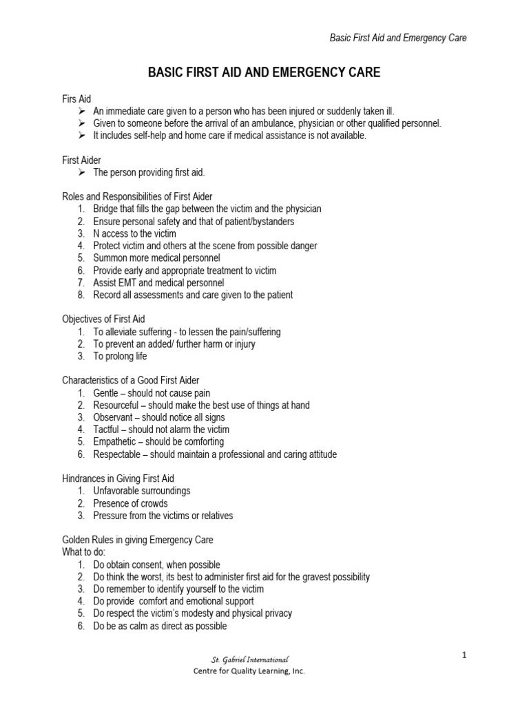 BASIC FIRST AID AND EMERGENCY CARE | PDF | Shock (Circulatory) | First Aid