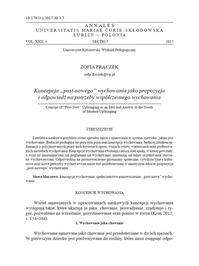 Koncepcja Post Nowego Wychowania Ja | PDF