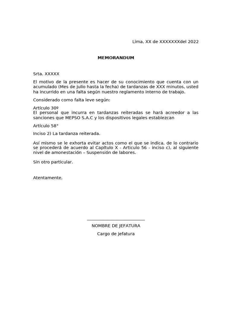 Memorandum Por Tardanzas - Modelo | PDF