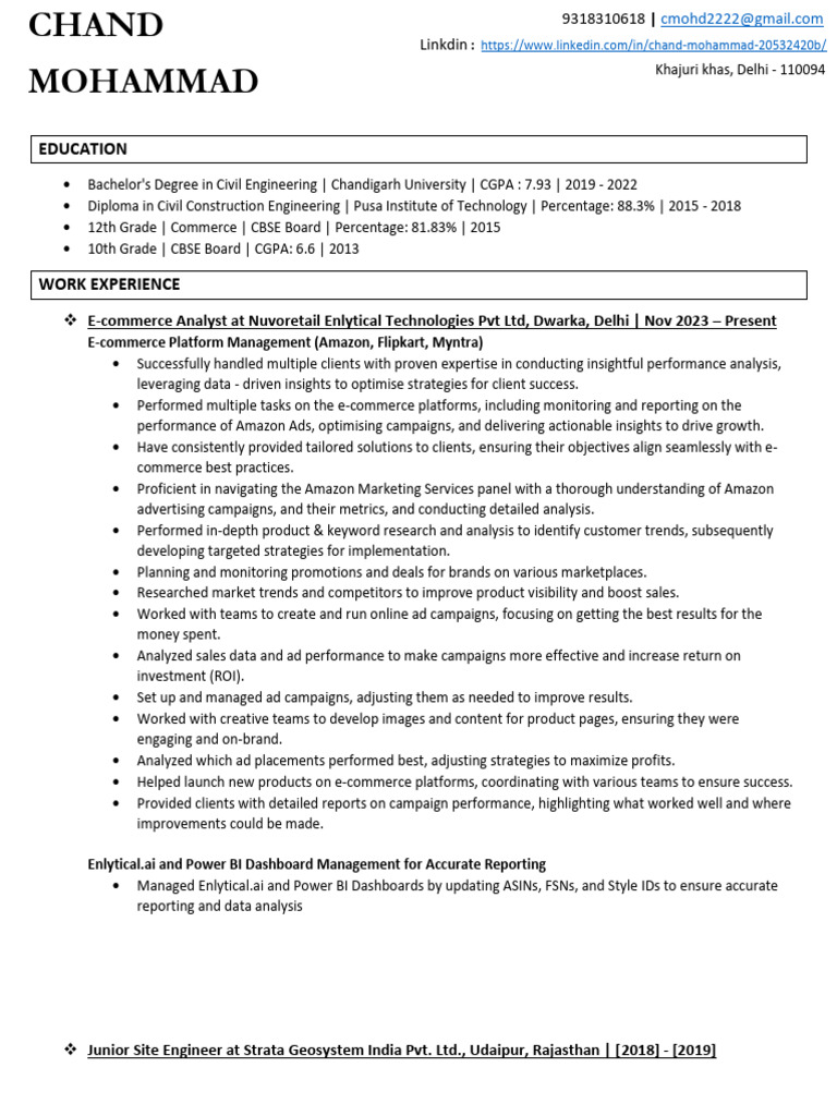 CHAND MOHAMMAD FINAL CV 2 | PDF | E Commerce | Business