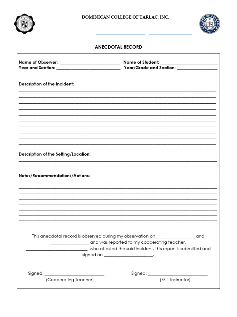 Anecdotal Record Form | PDF