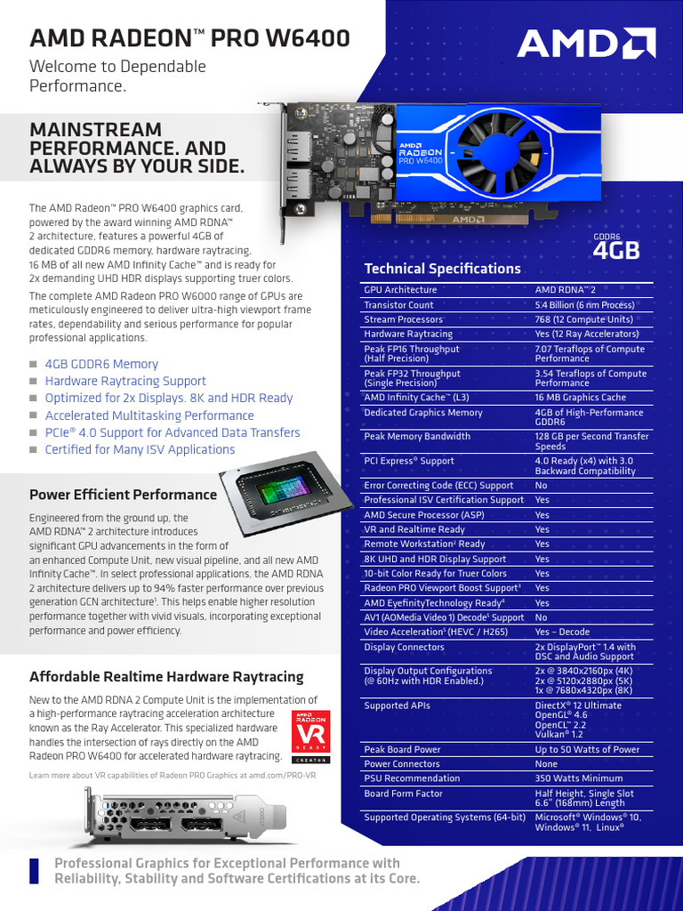 Radeon Pro w6400 Datasheet | PDF | Graphics Processing Unit | Computer ...
