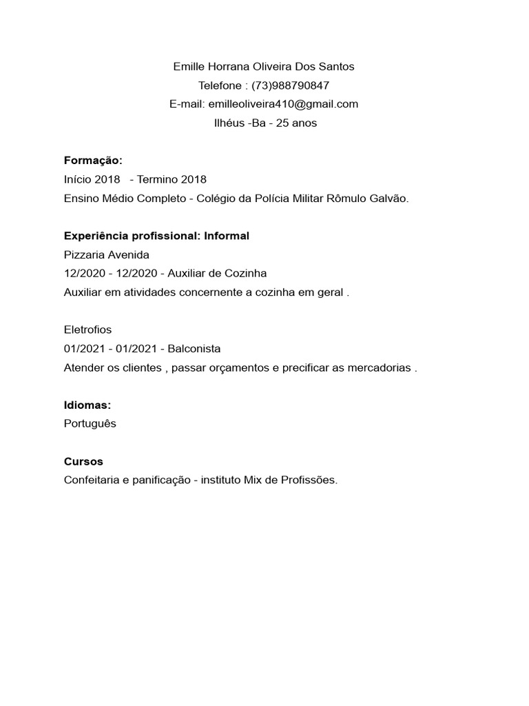 CV-Emille Horrana Oliveira Dos Santos | PDF
