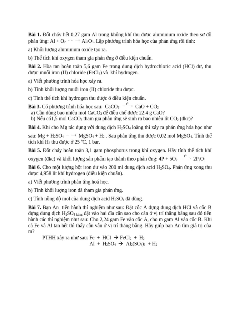 Bài Tập Tính Theo PTHH | PDF