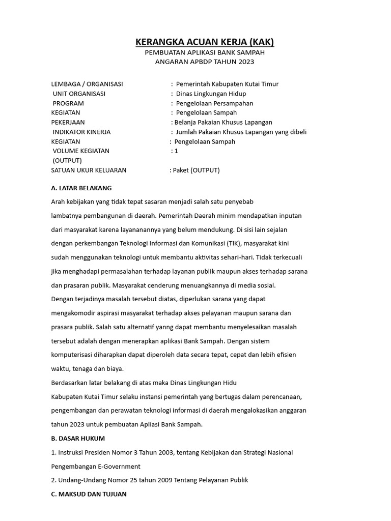 KAK APLIKASI BANK SAMPAH 1 | PDF