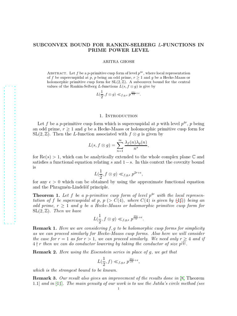 Aritra Subconvexity for rankin selberg | PDF | Fourier Transform | Function (Mathematics)
