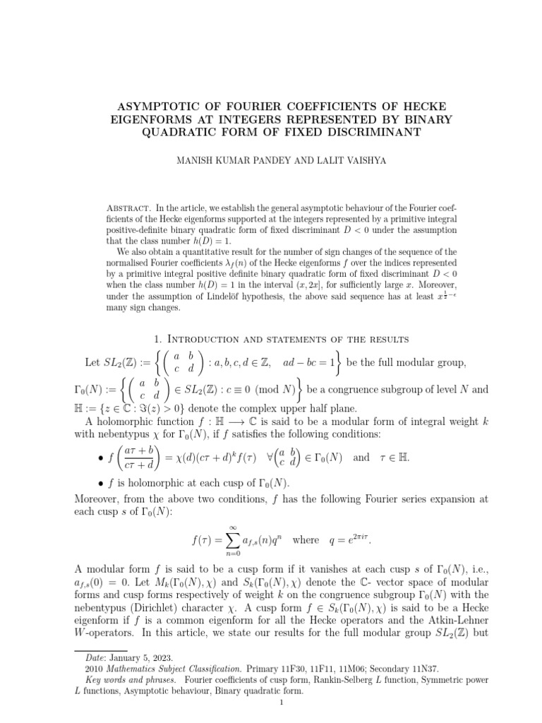 Averages Estimates Binary Quadratic Forms | PDF | Mathematics ...