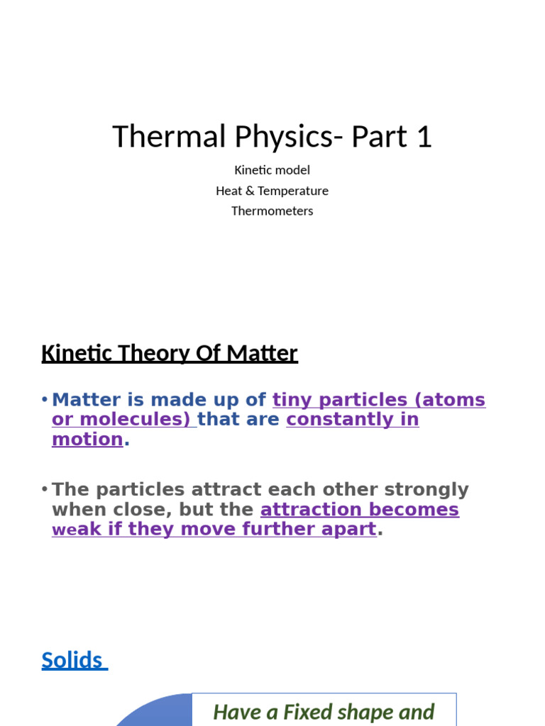 MYP 5 - Unit 1 - Thermal Physics Part 1 | PDF | Thermometer | Temperature