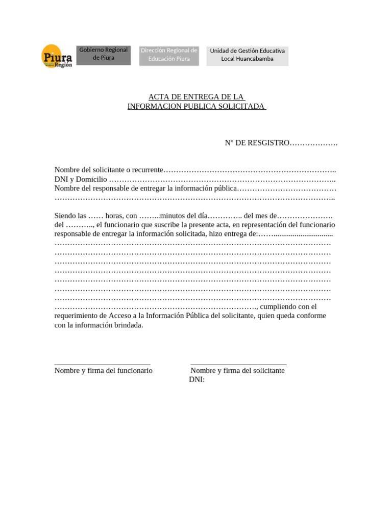 Acta de Entrega de Informacion Publica - 000 | PDF