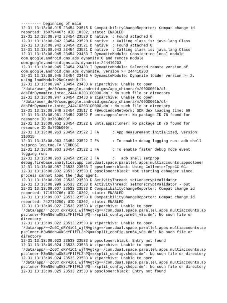 Com - Dual.space - Parallel.apps - Multiaccounts.appscloner Logcat | PDF | Android (Operating ...