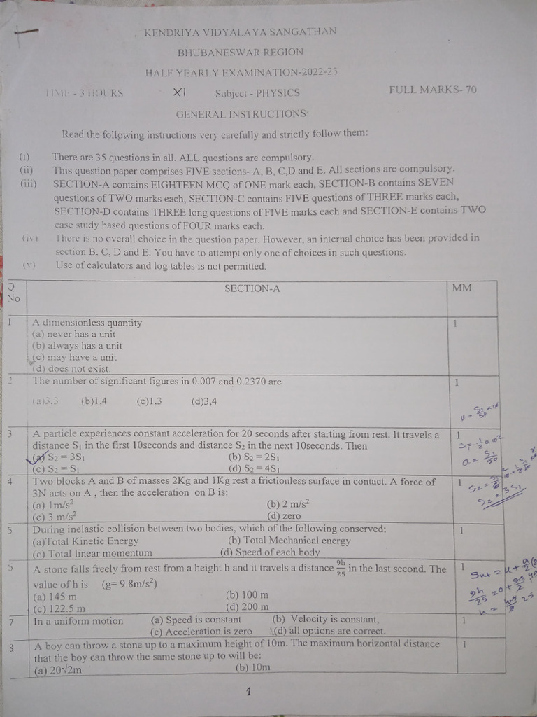 Half Yearly PYQ PHYSICS | PDF | Force | Velocity