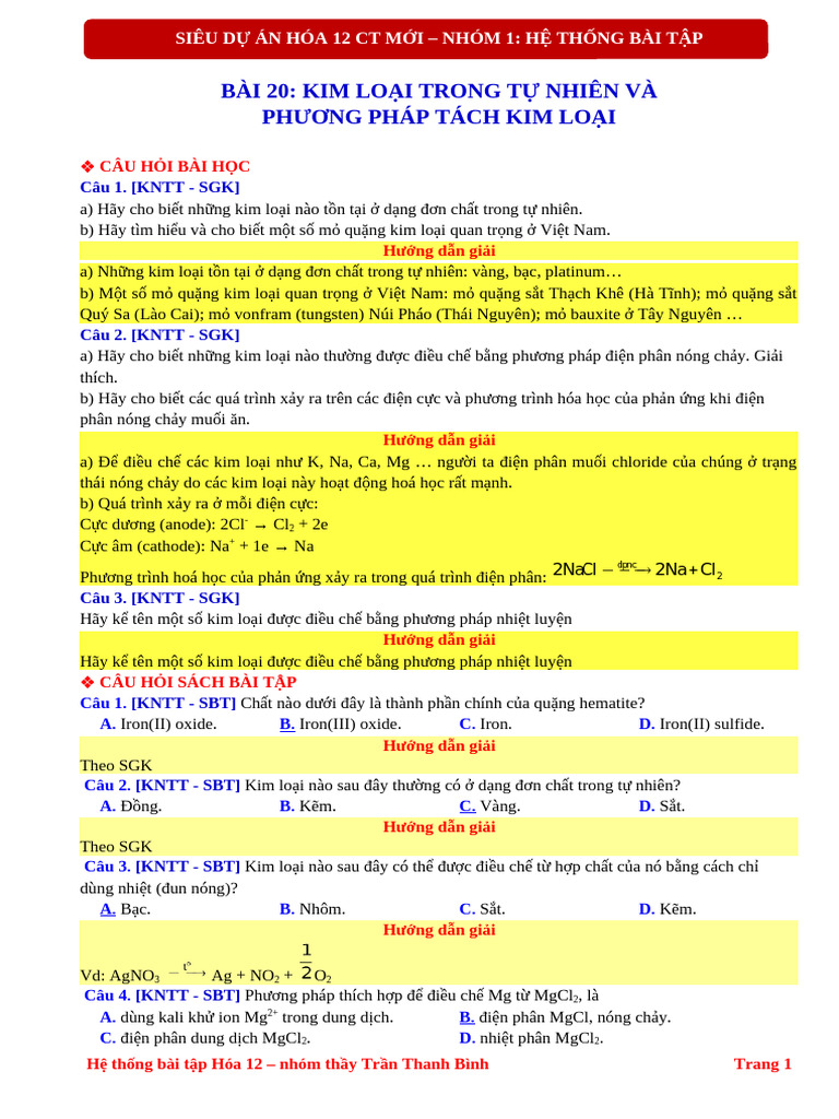 79. KNTT - Bai 20 - Kim loai trong tu nhien va phuong phap tach kim ...