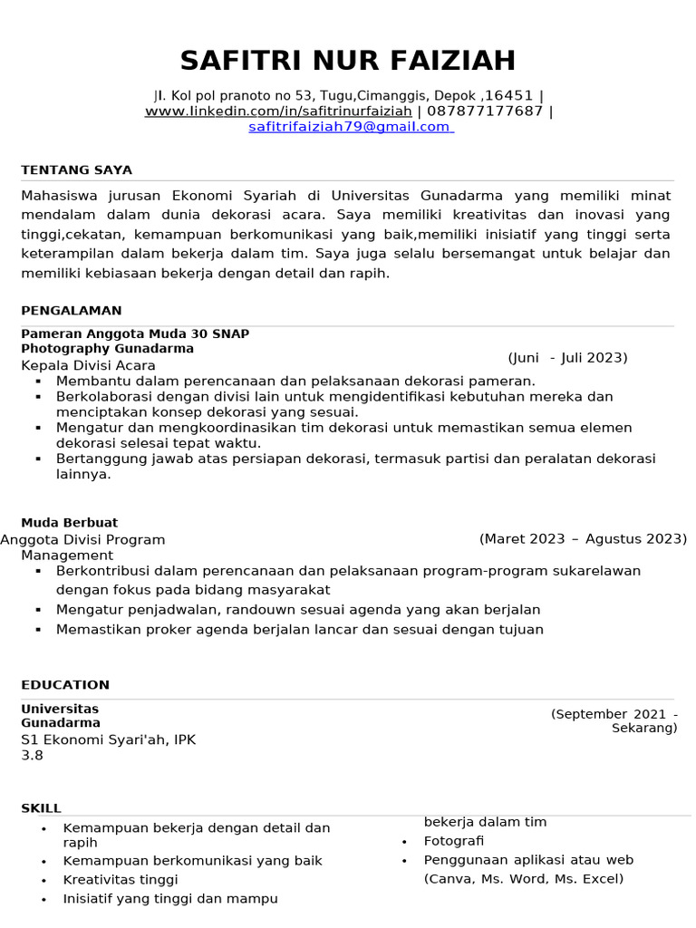 CV Safitri BBW | PDF