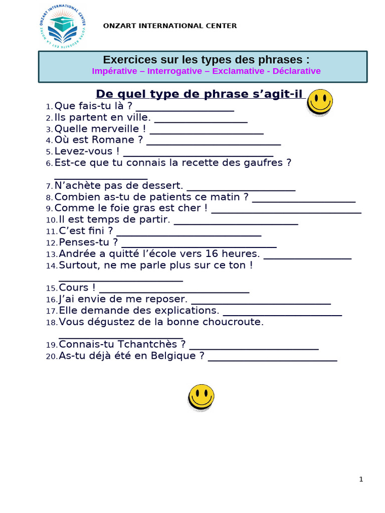 Exercices sur les types de phrases | PDF