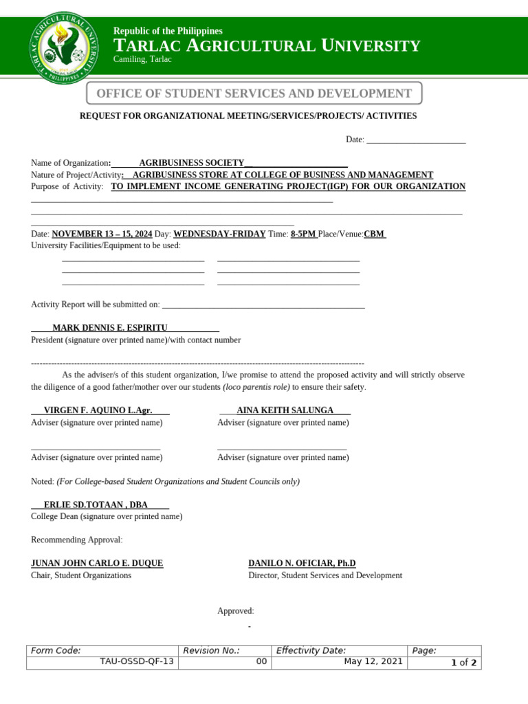 Activity Request - IGP | PDF