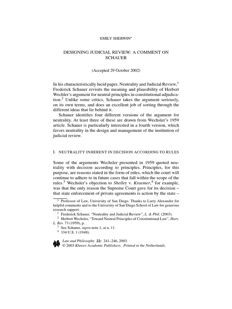 Designing Judicial Review A Comment On Schauer - Emily Sherwin | PDF ...